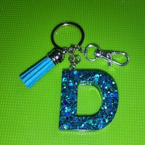 Handmade | Accessories | Holographic Blue Glitter Letter D Keychain ...